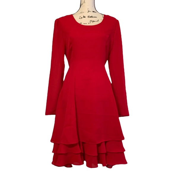Vintage | Dresses | Vintage Storybook Heirlooms Red Tiered Ruffle Midi ...
